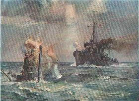 At War: A British Destroyer Ramming an Enemy Submarine by Bernard F Gr ...