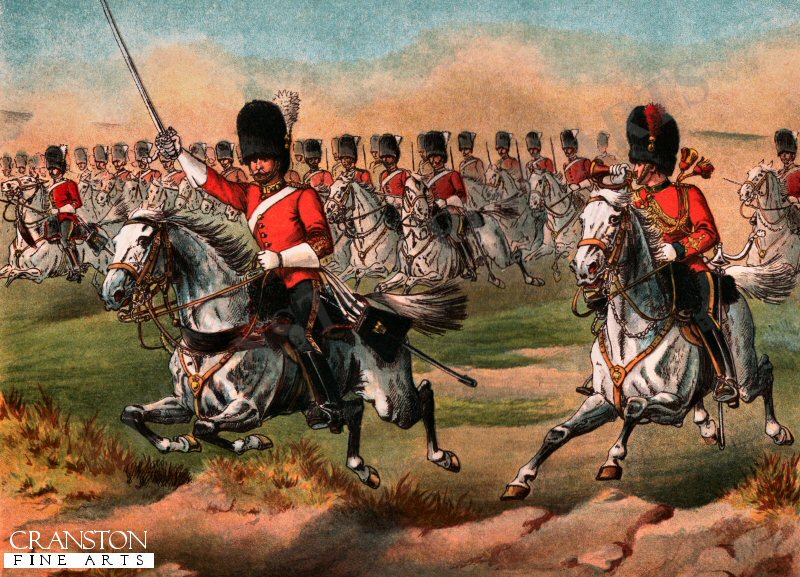 A Charge of the 2nd Dragoons, Royal Scots Greys by Richard Simkin. [Po ...
